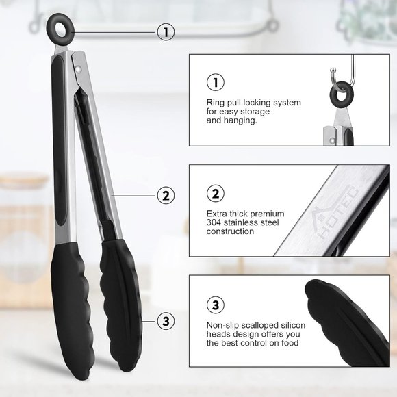 Kitchen | Premium Stainless Steel Locking Kitchen Tongs With Silicon ...